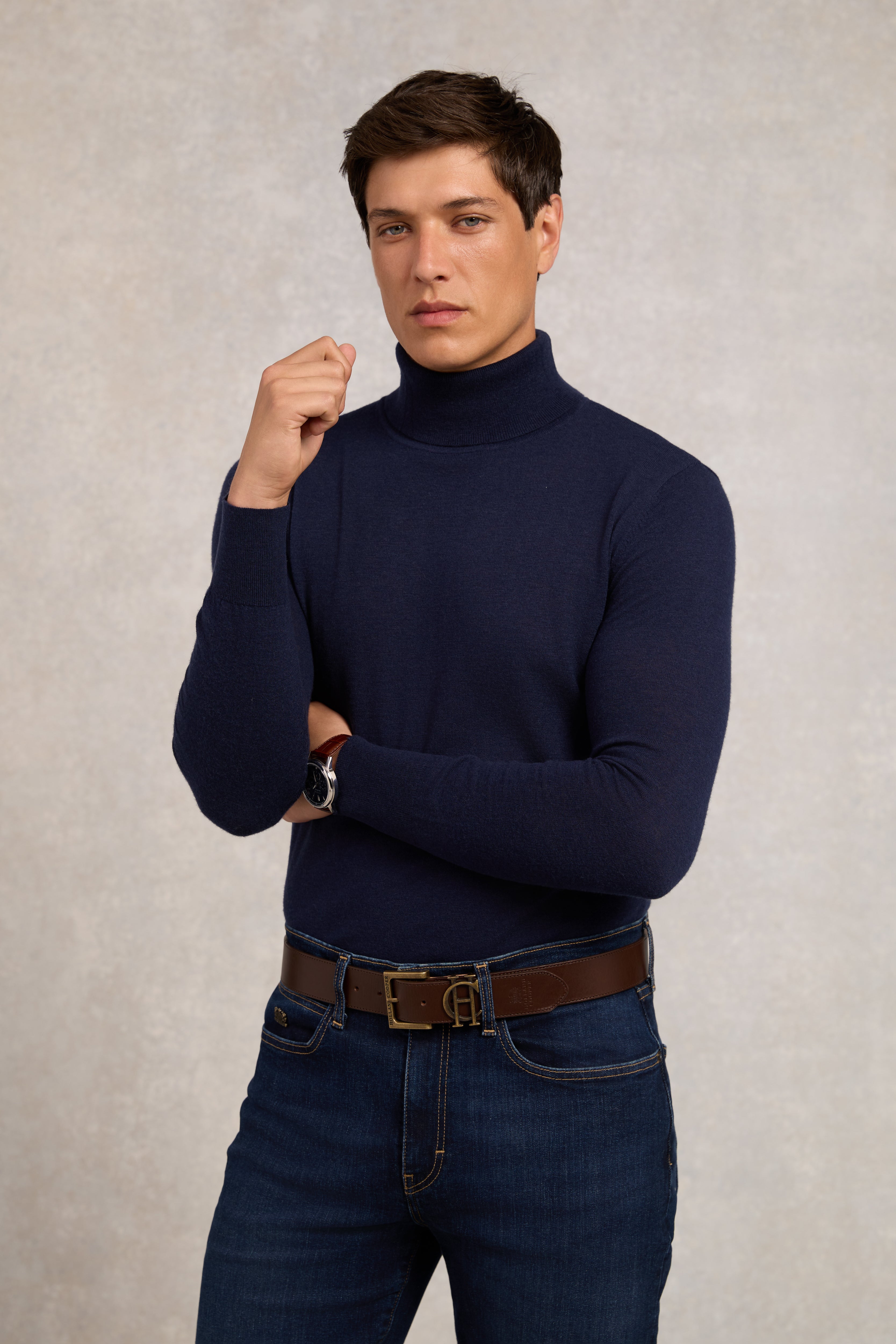 Fine Roll Neck Knit (Navy) – Holland Cooper US