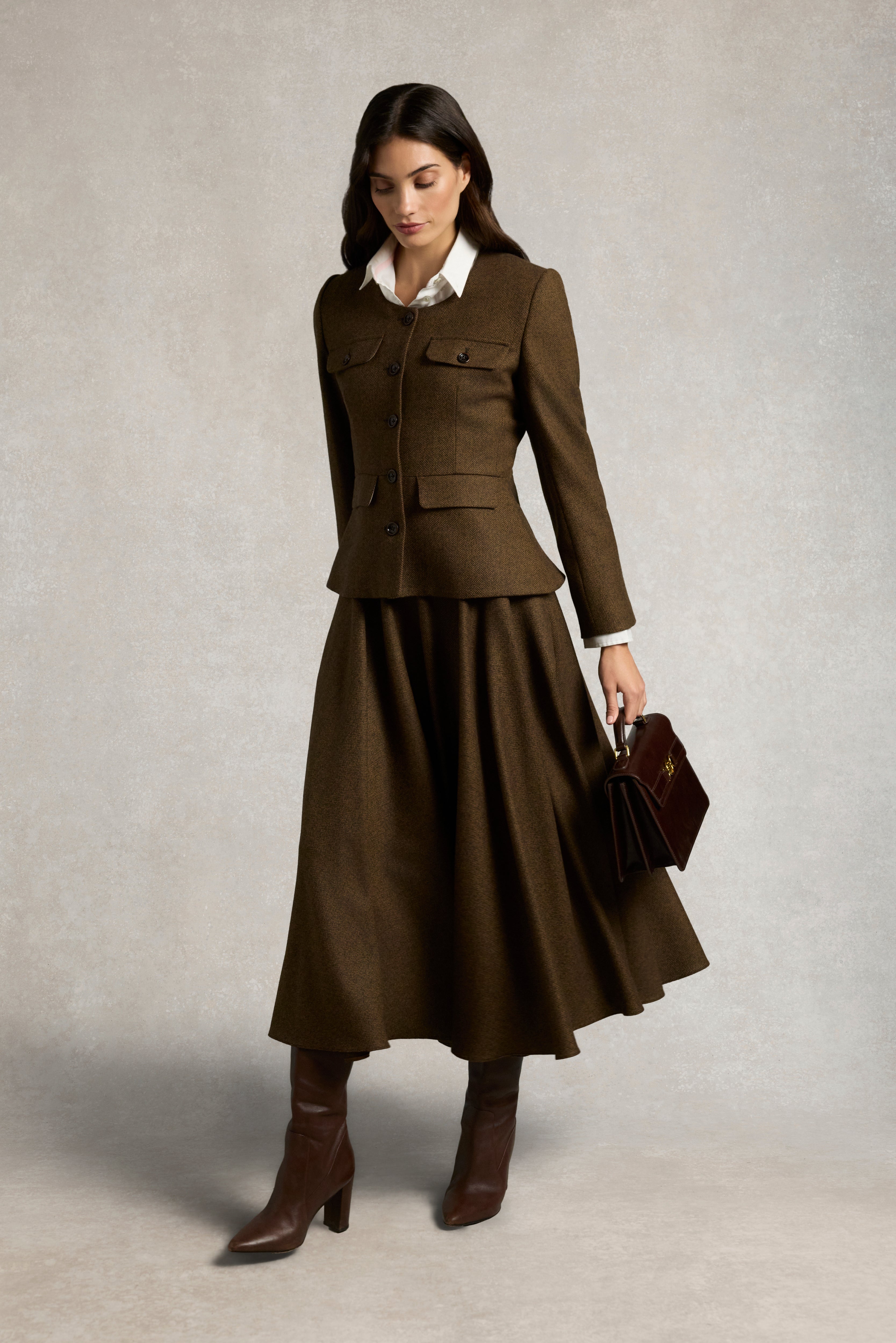 360 Maxi Tweed Circle Skirt (Tobacco Herringbone) – Holland Cooper US