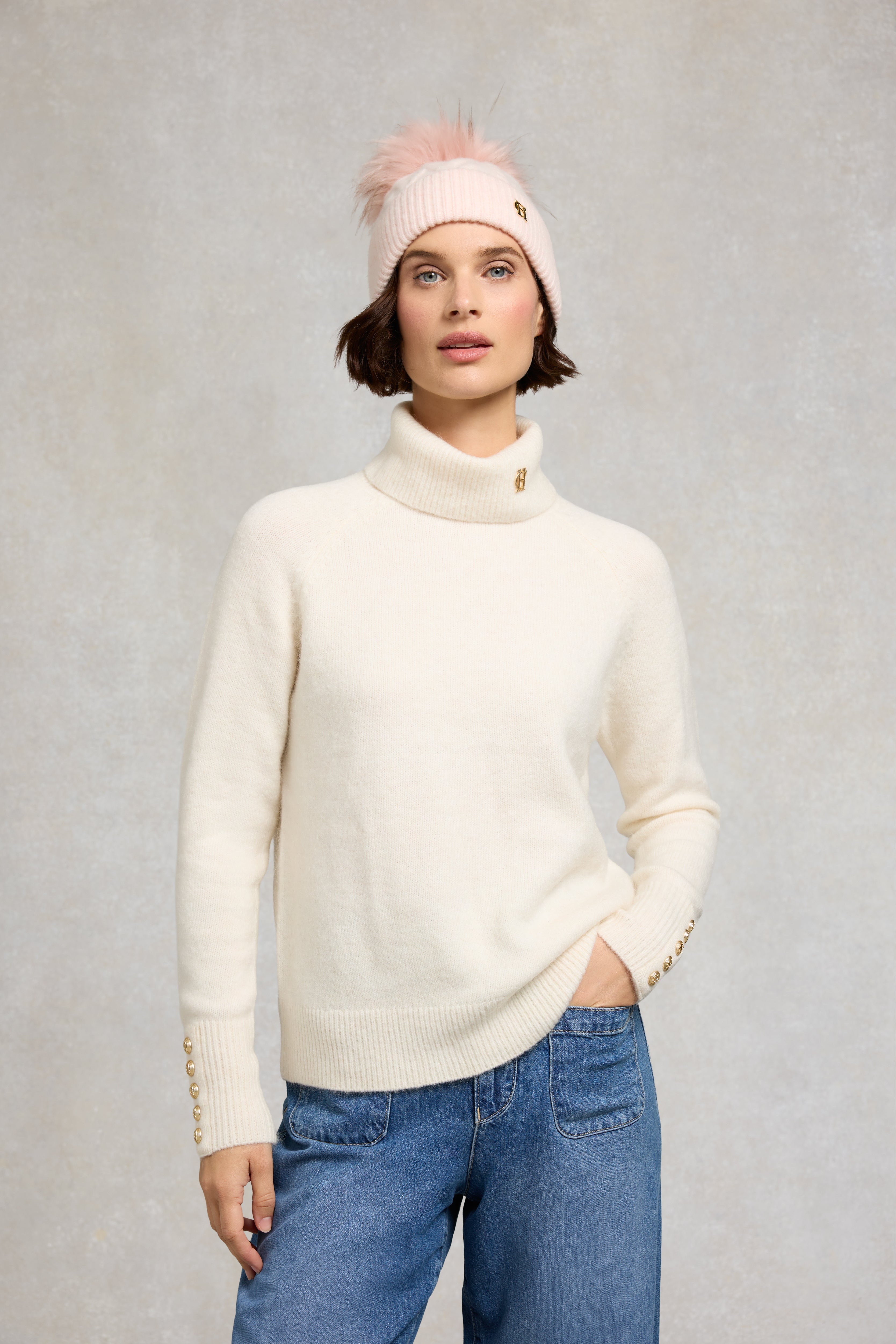 Sloane Cable Bobble Hat (Soft Pink) – Holland Cooper US