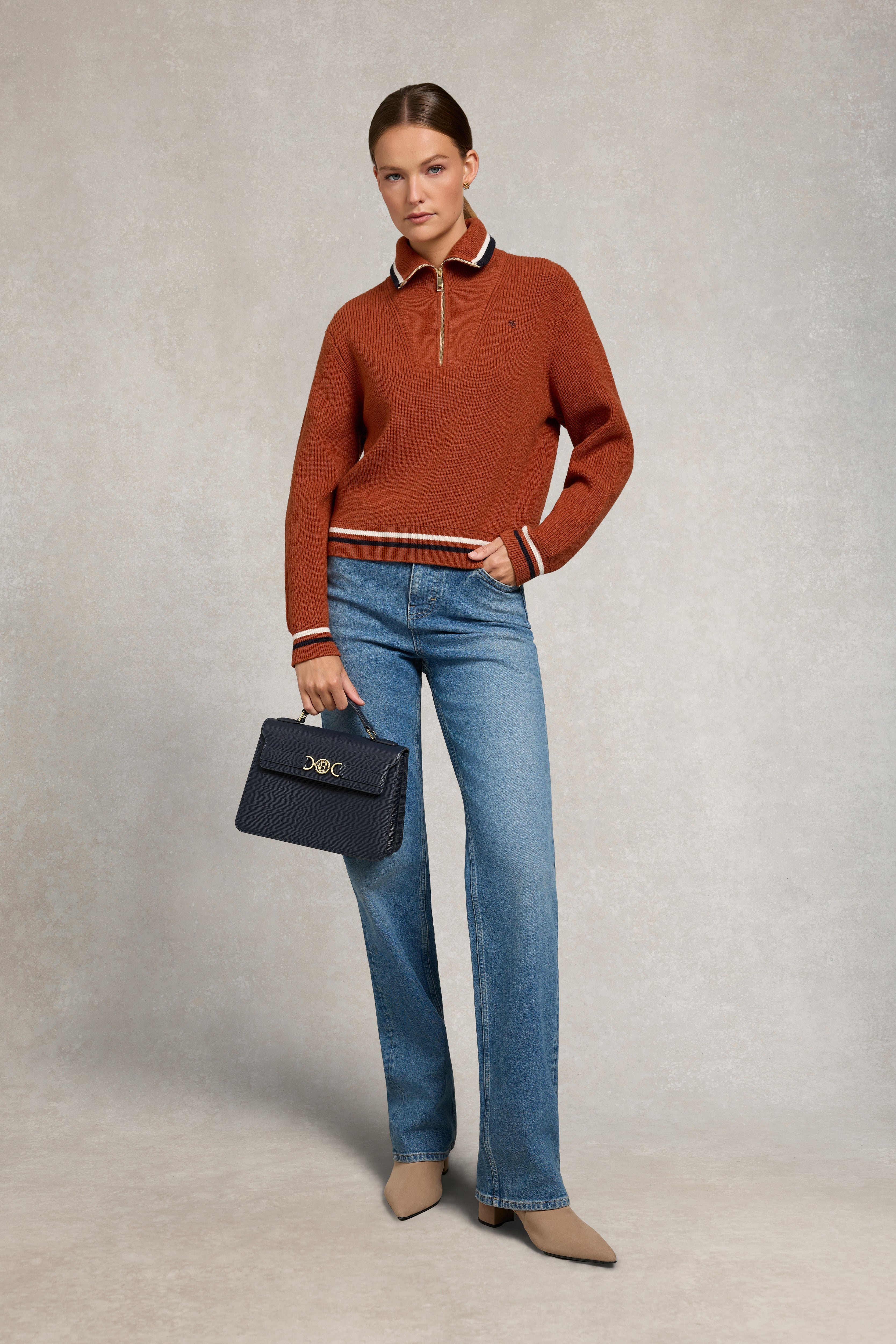 Jessica Quarter Zip Knit (Caramel) – Holland Cooper US