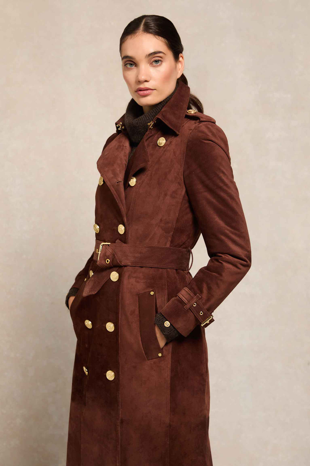 Full Length Marlborough Trench Coat (Chocolate Suede) – Holland Cooper US